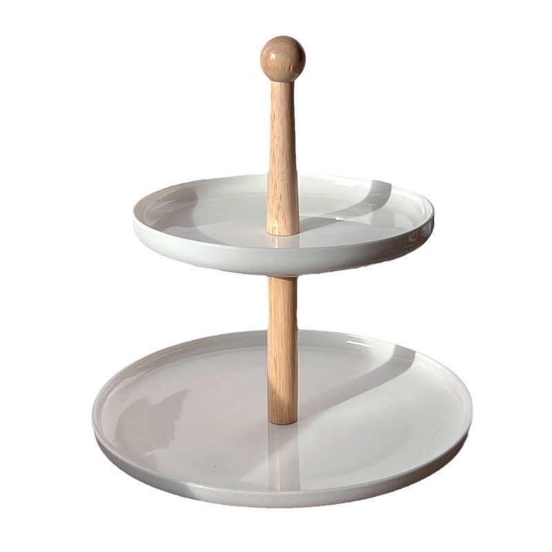 Japanese Style Two Layer Wooden Bone Pure white Ceramic Tier Plates ...