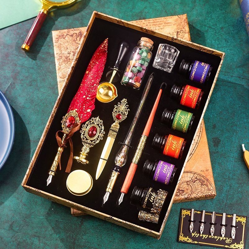 European Retro Gem Feather Pen Fountain Pen Dip Pen Glass Pen Fire ...