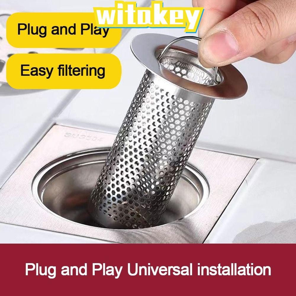 WITAKEY Floor Drain Filter Mesh, Anti-Clogging Stainless Steel Sink Strainer, Useful With Handle ...