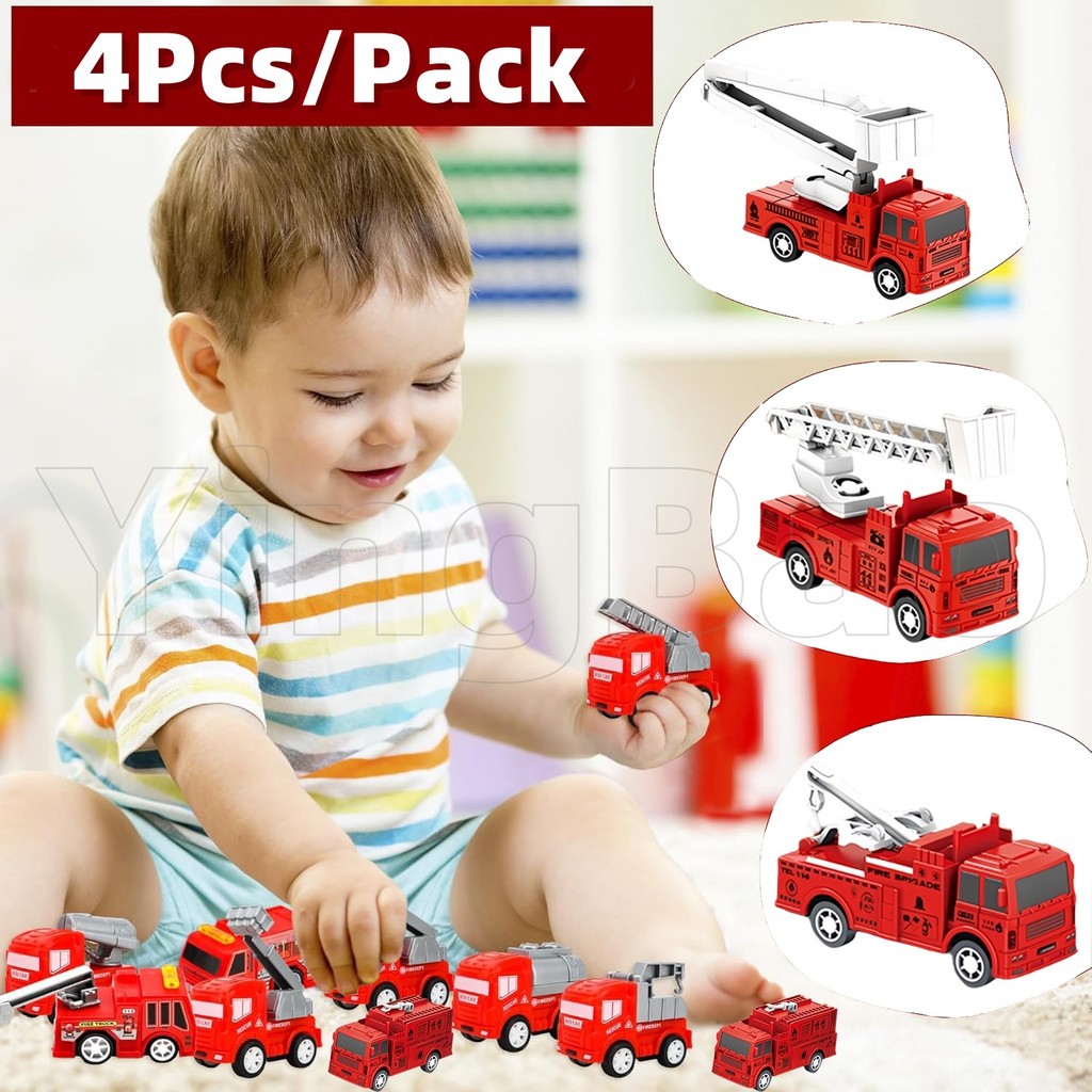 4Pcs/set Kids Toys Car Mini Inertia Fire Engine Models Pull Back Cloud ...