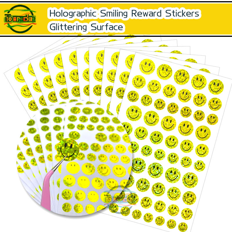 Laser Yellow Smiley Face Stickers - 620pcs (10 Sheets, 4 Sizes) for ...