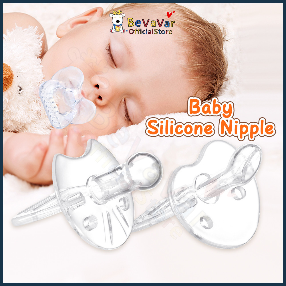 BEVAVAR Baby Silicone Pacifier Nipple Flat Head Round Head Newborn Breastfeeding Nipple Bite ...