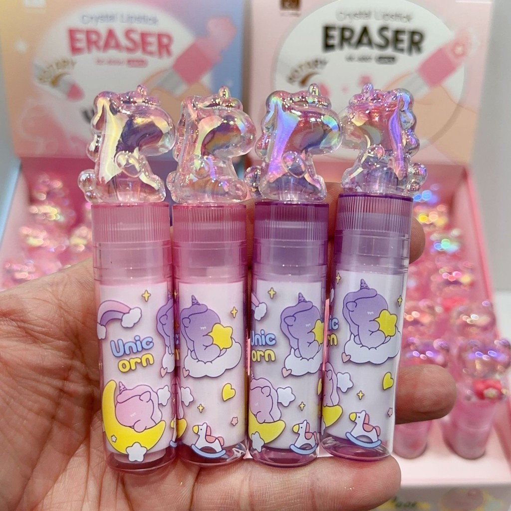 New Crystal Head Unicorn Lipstick Eraser Rotary Eraser Cute Student ...