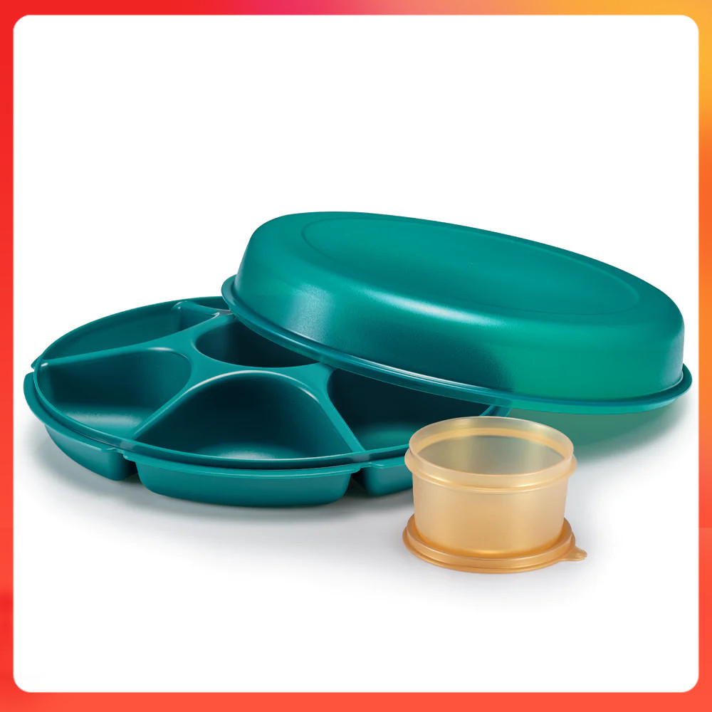 Tupperware Gourmet Serving Center Turquoise Round Keeper 310ml Gold ...