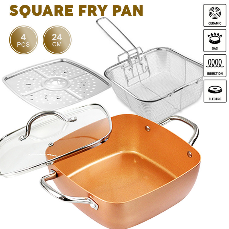 4 Pcs Aluminium Induction Non Stick Copper Square 24cm Casserole Pot ...