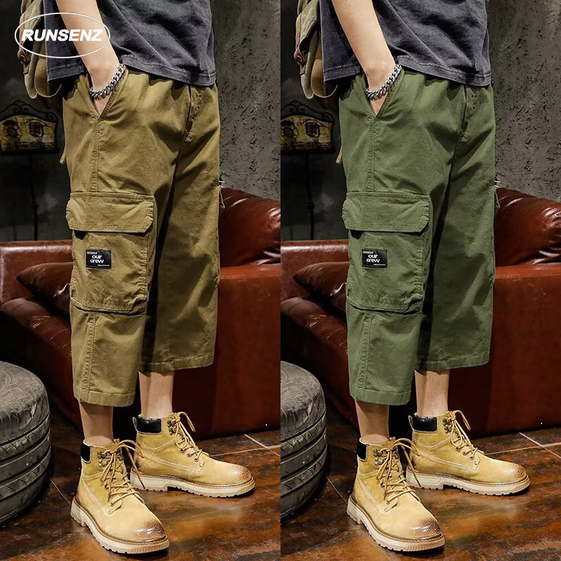 M-5XL High-end Khaki Cargo Short Pants Men Plus Size Capri Pants Multi ...