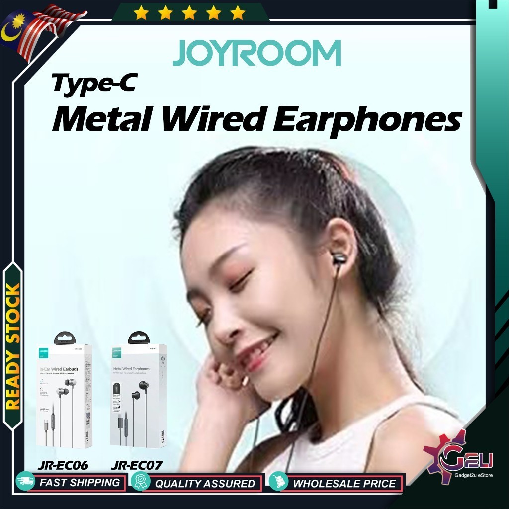 Original Joyroom JR-EC06 Type-C Hi-Fi Sound In-Ear Metal Wired Earbuds, JR-EC07 Type-C Metal ...