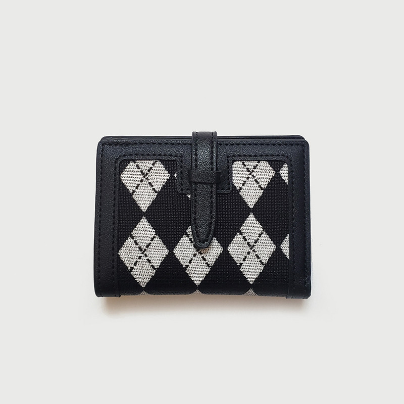 【In Stock】Printed Checkered Leather Short Wallet Coin Purse Fashion ...