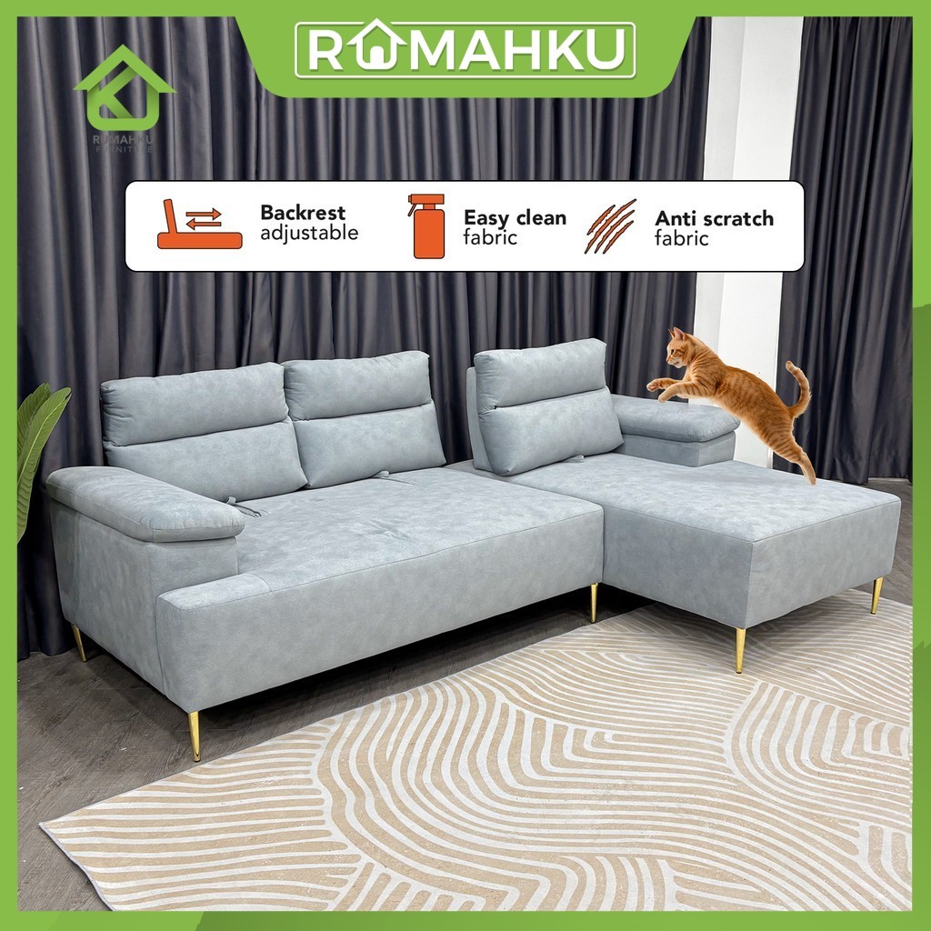 🔥EASY CLEAN 🔥 Sofa L Shape Push back Pocket Spring Sofa mewah ...