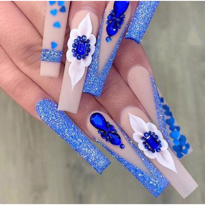 Long Ballet False Nails Set With Glue Realistic Art Nail Fake Nails ...