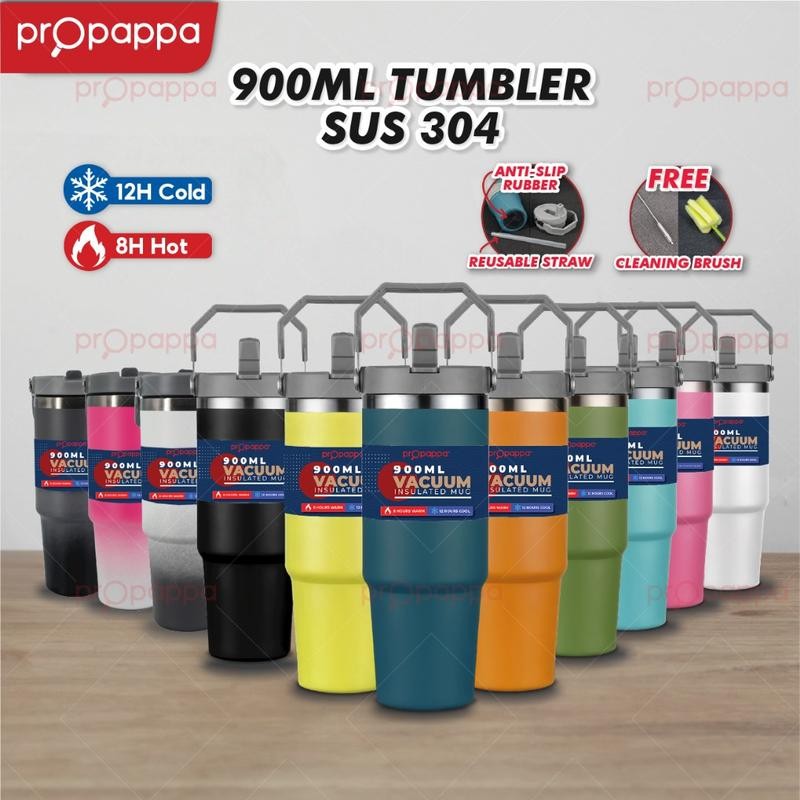 Propappa - 900ML Tumbler With Handle Stainless Steel Bottle With Straw Keep Hot&Cold Drink ...