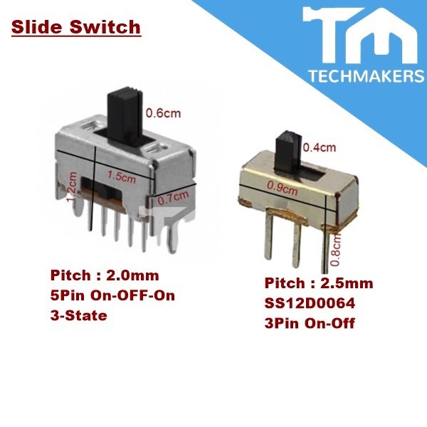 Mini Slide Switch 3-Pin (On-Off Two-State) or 5-Pin (On-Off-On Three-State) SPDT ON OFF Switch ...