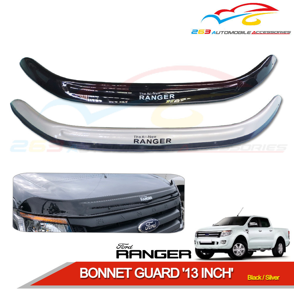 FORD RANGER T6 2012-2015 BONNET GUARD '13 INCH' (BLACK / SILVER) WITH ...