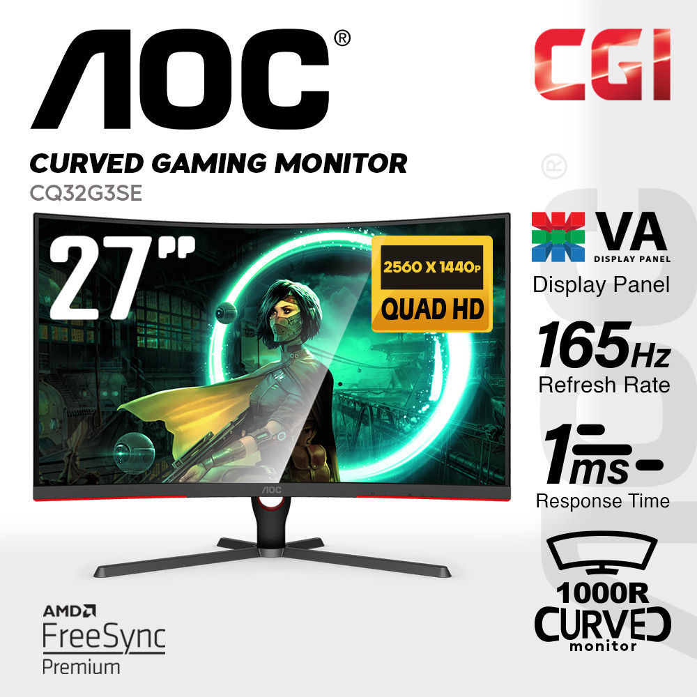 AOC 31.5" CQ32G3SE VA QHD HDR10 Freesync Premium 165Hz 1ms Curved ...