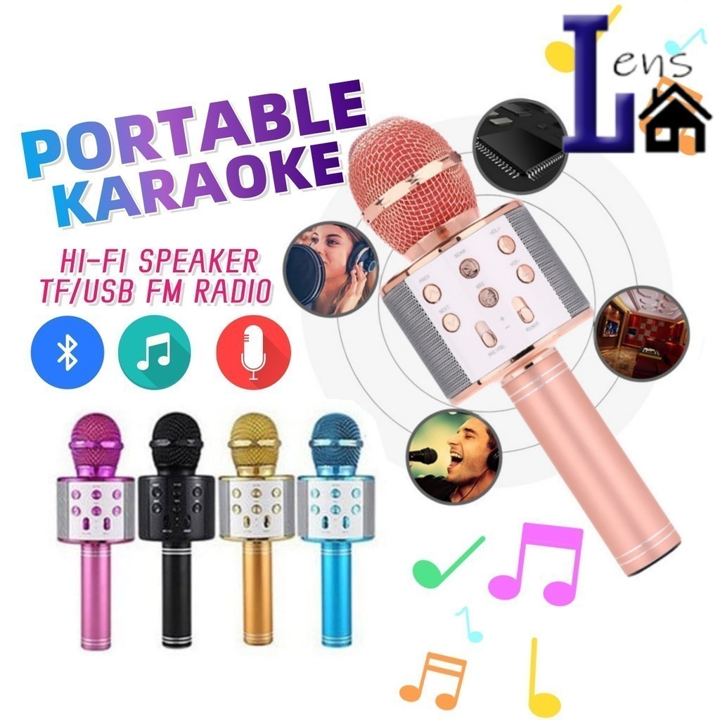 WS 858 Wireless Portable Microphone Bluetooth Karaoke KTV Music Singing USB Loudspeaker Speaker ...