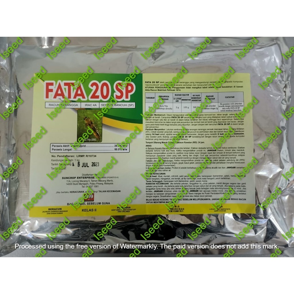 FATA 20 SP 1KG ACETAFOR ACETAMOS (RACUN SERANGGA UNTUK KUTU TRIP ) SAMA SEPERTI HEXTAR CLIPPER ...