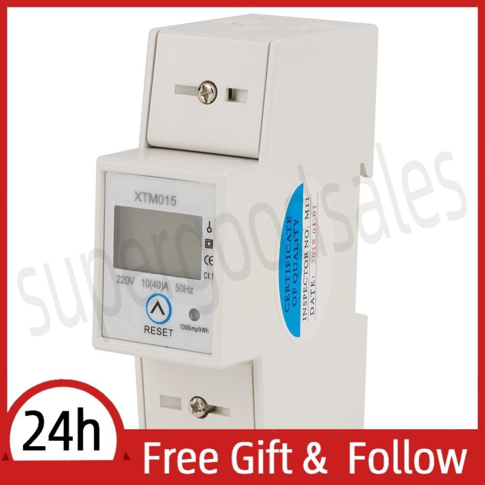 Supergoodsales 220V Digital 1-phase 2 Wire 2P DIN-Rail Electric Meter ...