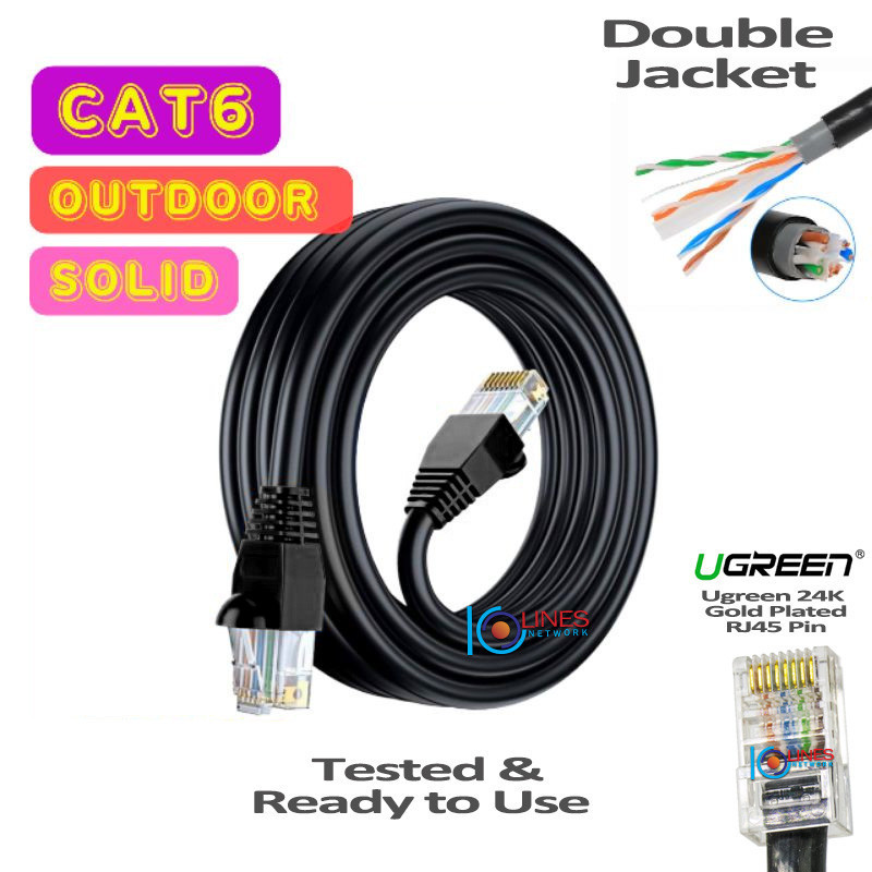 8m 10m 15m 20m 25m Outdoor Black Cat6 Cat 6 UTP cable RJ45 Patch Cord ...