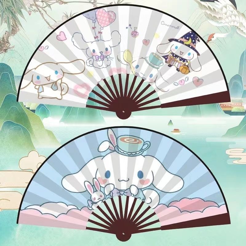 Sanrio Cinnamoroll Folding Fan Cartoon Cute 8 Inch Silk Fan Big Eared ...