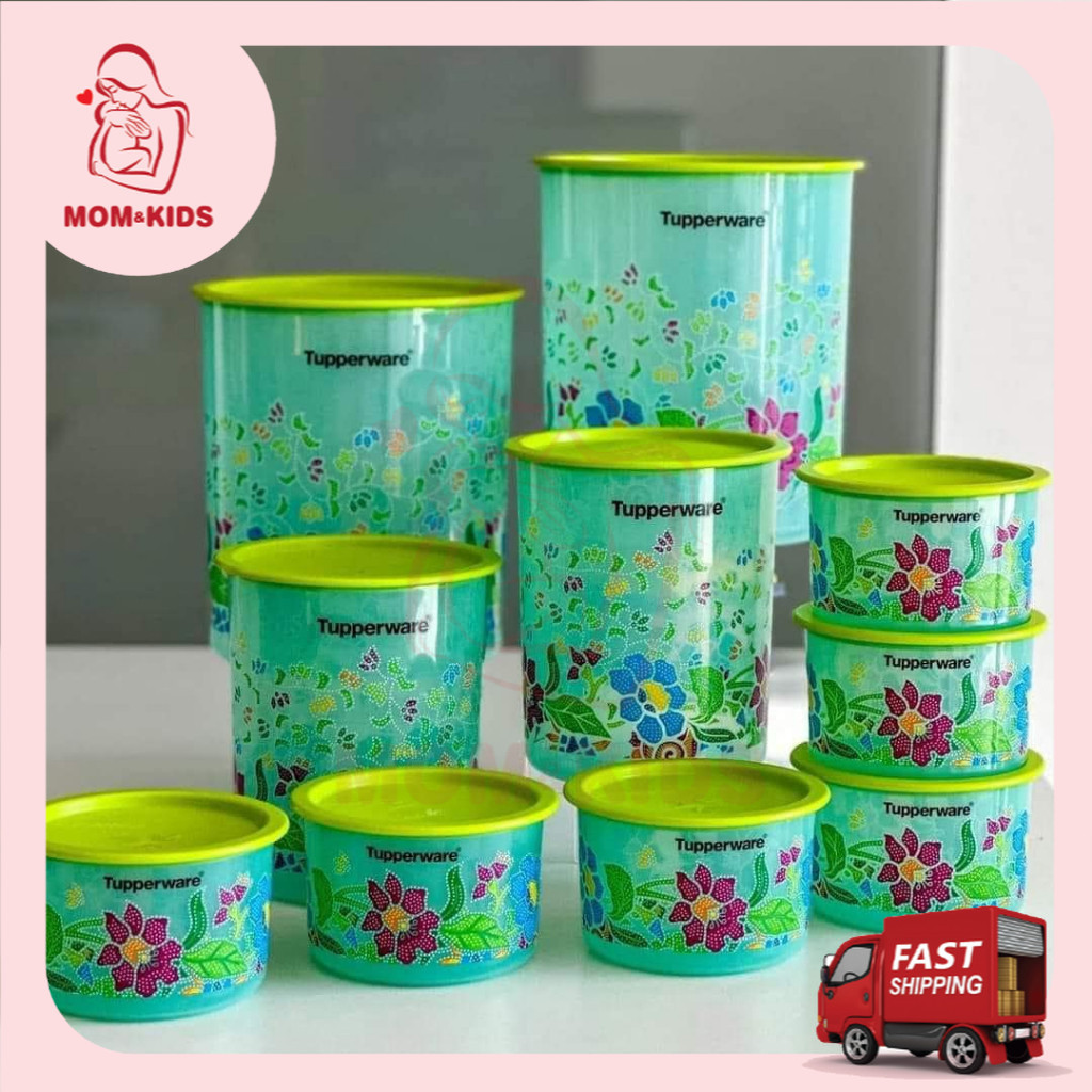 Tupperware 4.3L 2L 600ml Batik One Touch Bekas Kuih Raya 2024 Keropok Air Tight Canister ...