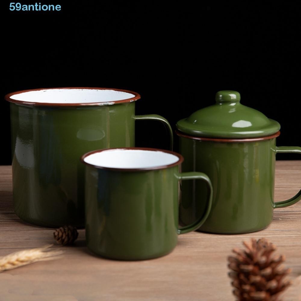 ANTIONE Nostalgic Enamel Cup, Army Green 1970s Chinese-style Tea Jar ...
