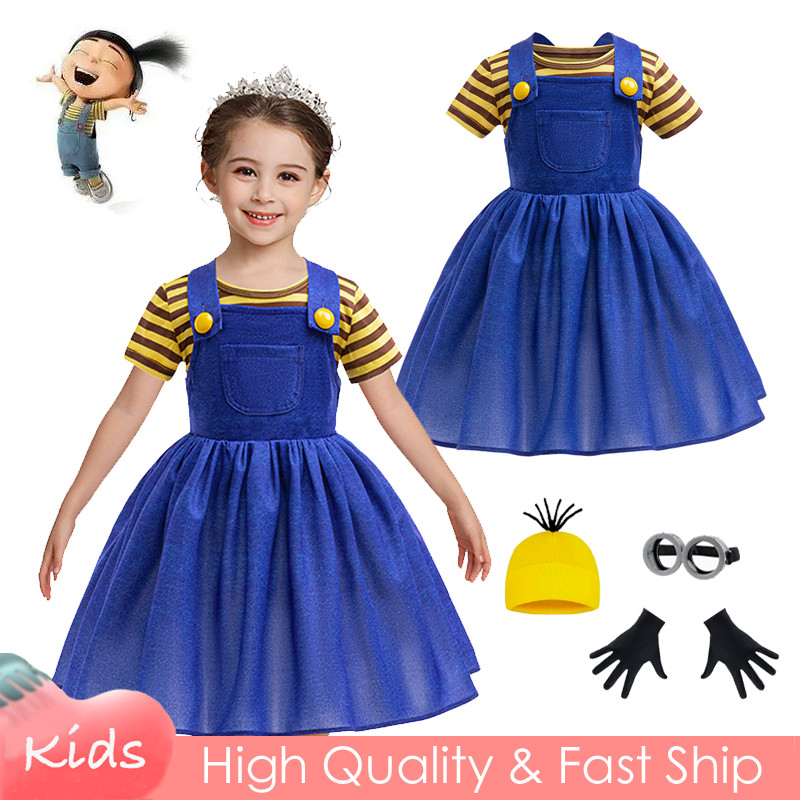 Minion Agnes Stripe Denim Dress For Kids Girl Halloween Cosplay Costume ...