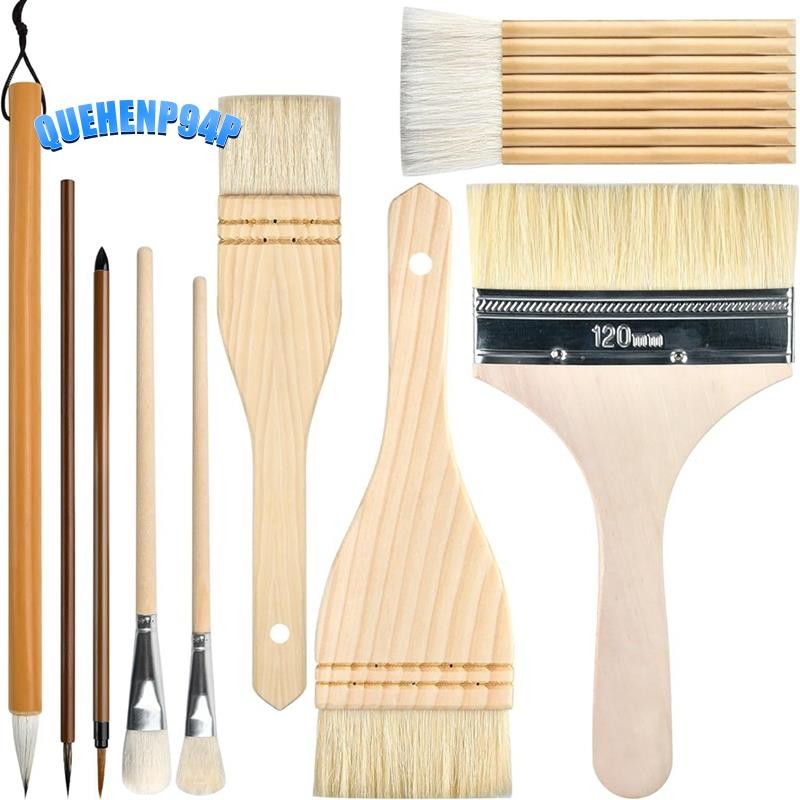 9 Piece Pottery Glaze Brush Set, Wooden Long Handle Glaze Brushes of ...