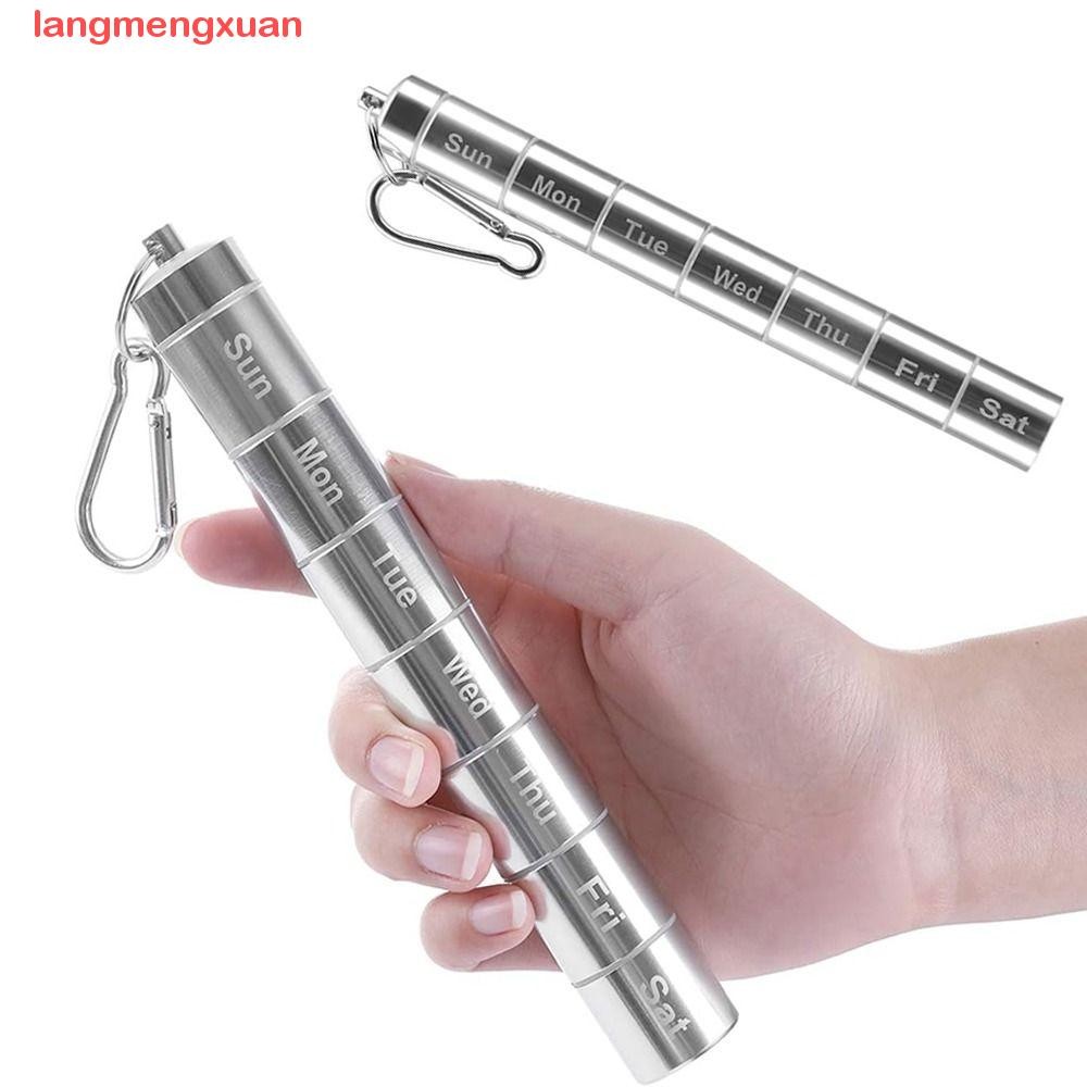 LANGMENGXUAN Weekly Pill Box, Aluminium Alloy Stackable 7 Day Pill Case ...