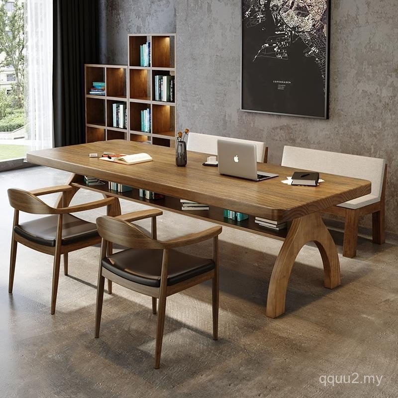 Nordic Double Layer Solid Wood Large Desk Office Double Long Desk ...