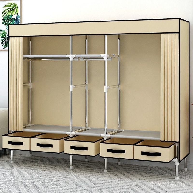 Simple Cloth Wardrobe Household Bedroom Bold Steel Pipe Wardrobe Strong ...