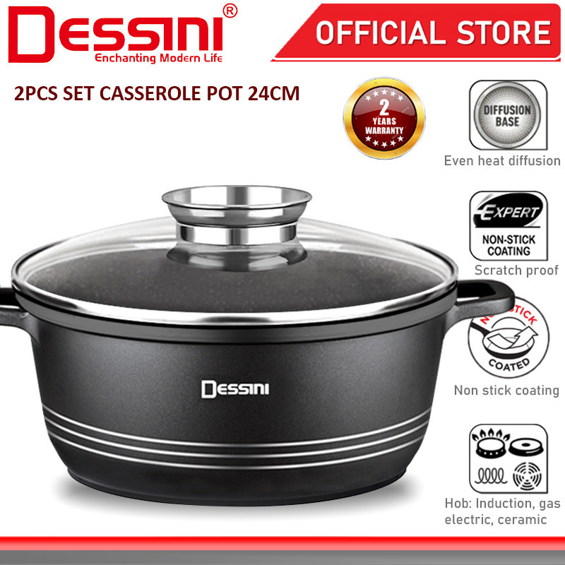 DESSINI ITALY 24CM Casserole Die Cast Aluminium Induction Non Stick Pot ...