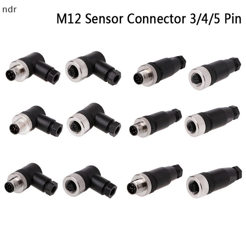 [ndr] 1Pc M12 sensor connector 3/4/5 pin male/female straight/right ...
