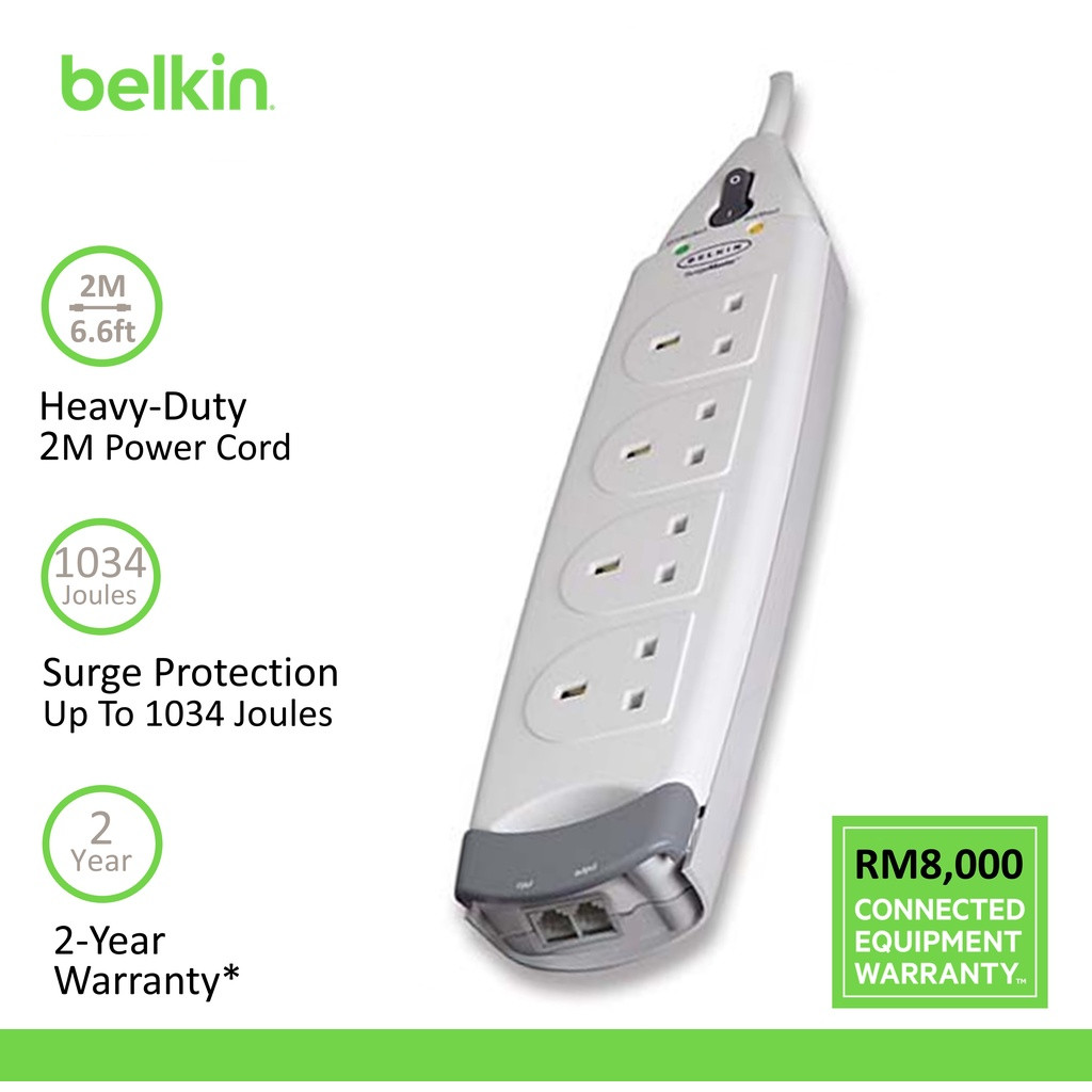 Belkin F9H410sa2M Home Series 4-Socket Surge Protector | Shopee Malaysia