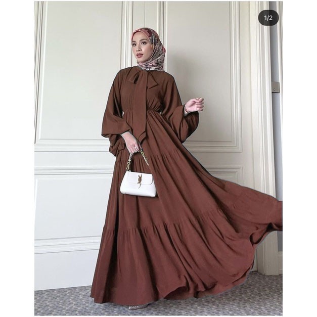Sky Moslem - Gamis Blesia Ruffle Maxi Dress For Women - Dark Brown ...