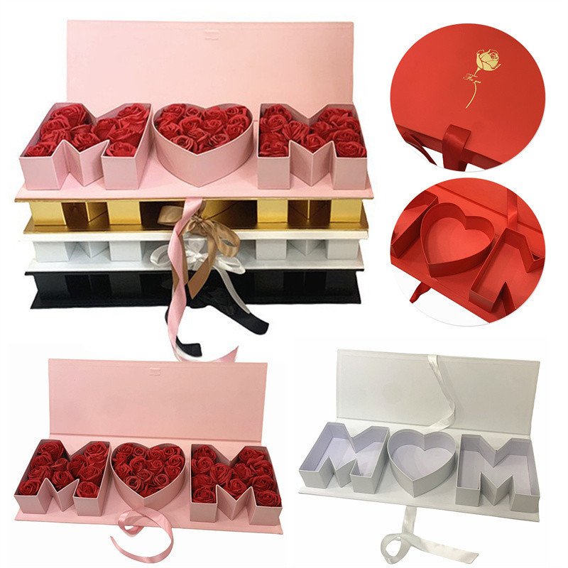 Mother's Day Gift Box ”MOM” Letter Shape Combination Window Ribbon Bow ...