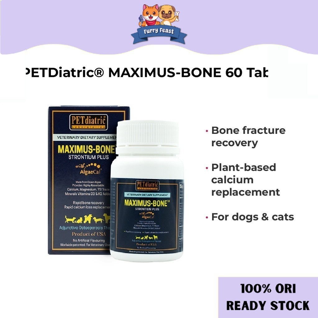 PETdiatric Maximus Bone Algaecal 60 Tablets Dog Cat Calcium Supplement Bone Vitamin | Shopee ...