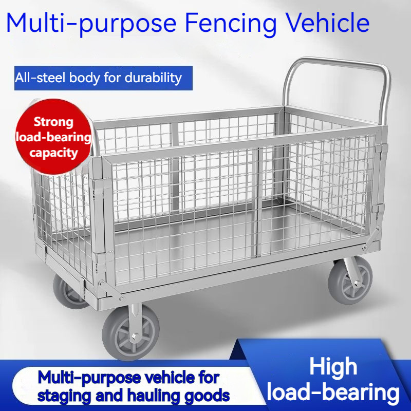 💐Fence folding trailer/Trolley Folding Rubber Wheel Extendable Shopping ...