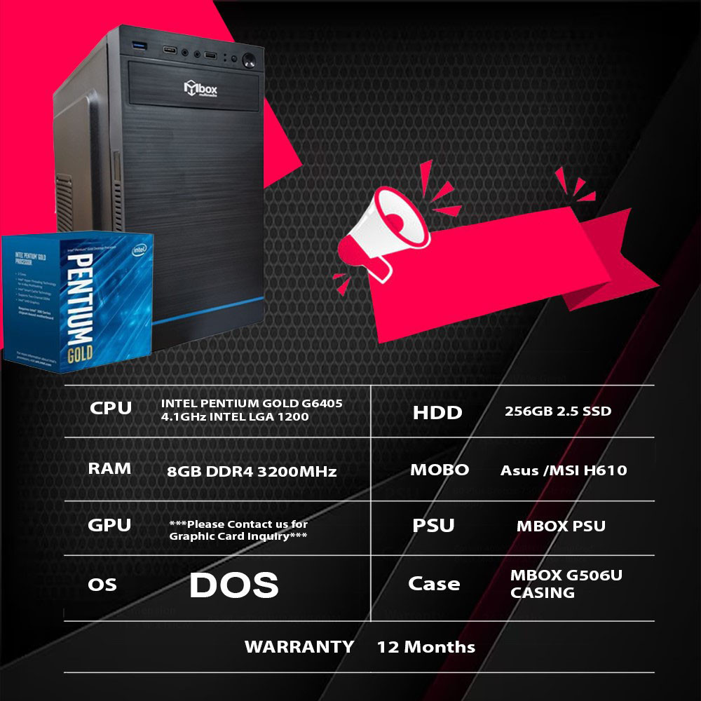 High Performance Gaming PC Intel® Pentium Gold G6405 4.1GHz LGA 1200 ...