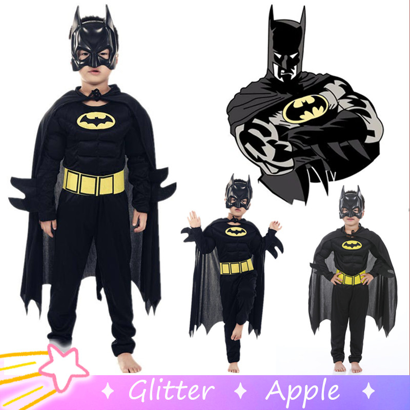 Muscle Batman Costumes Black Jumpsuit For Kids Boy Bat Man Halloween ...