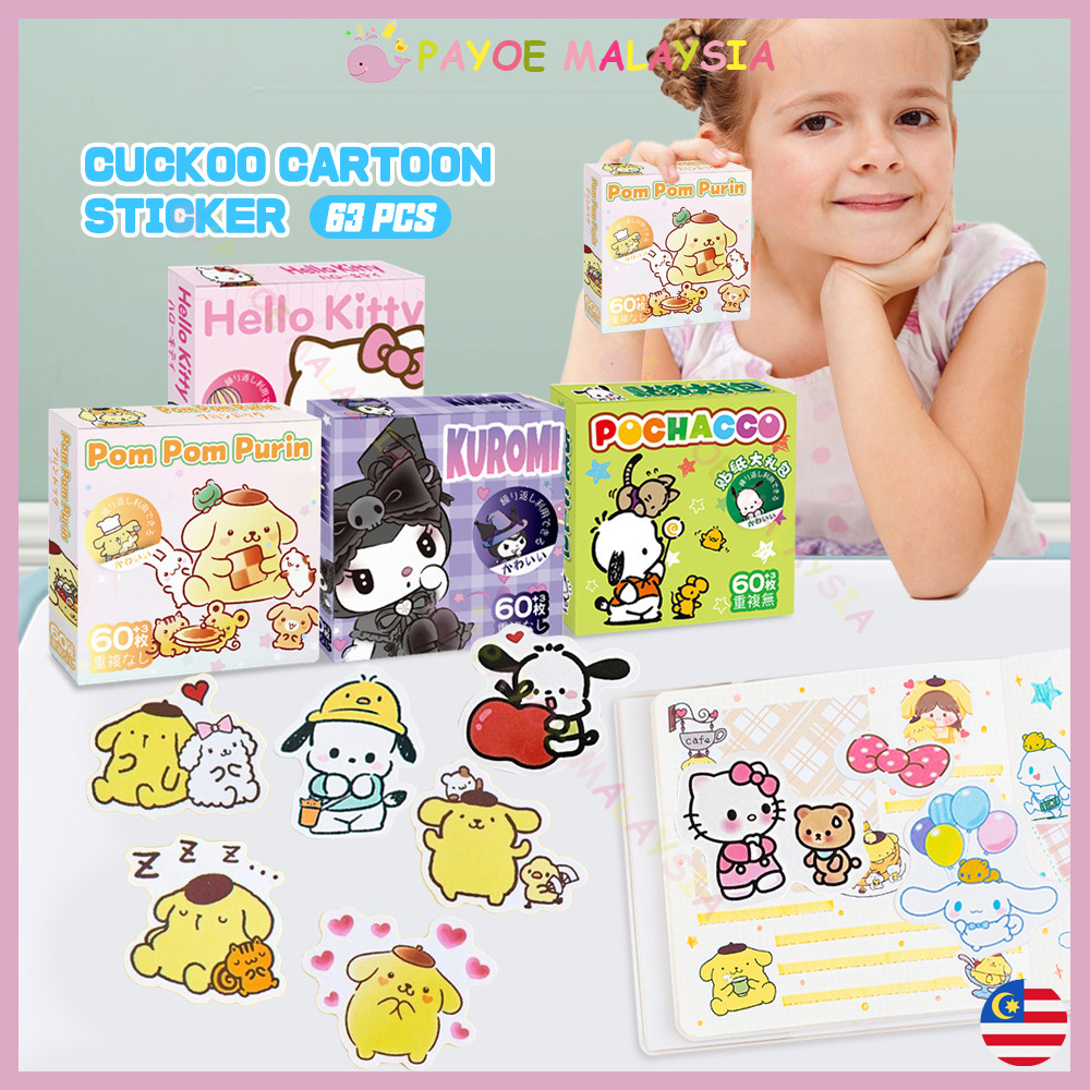 Payoe 63Pcs/Box Sanrio Sticker Box Kuromi Cartoon Sticker Waterproof ...