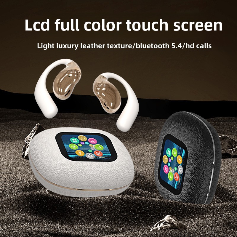 LCD Full Color Touchscreen OWS Bluetooth Earphones Open Leather Texture ...