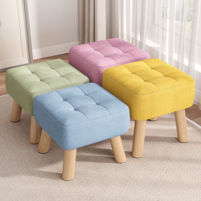 Solid Wood Small Stool Low Style Household Simple Fabric Sitting Pier ...