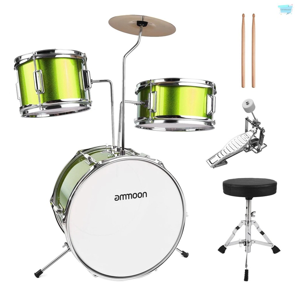 ammoon 14 inch 3-Piece Kids Drum Set with Adjustable Throne Cymbal ...
