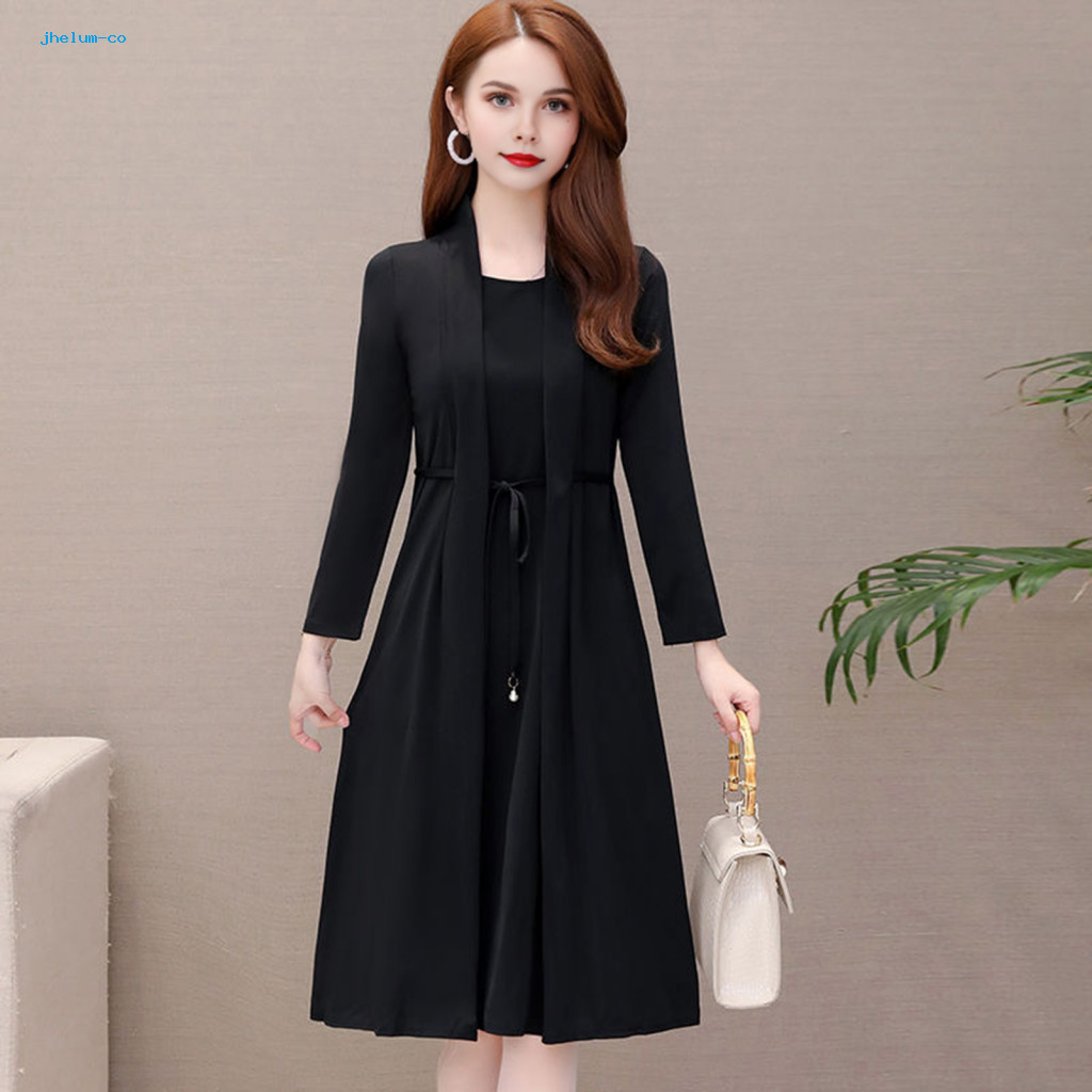 jhelum Women Fall Dress Commuting Dress Plus Size Lace-up Strap A-line ...