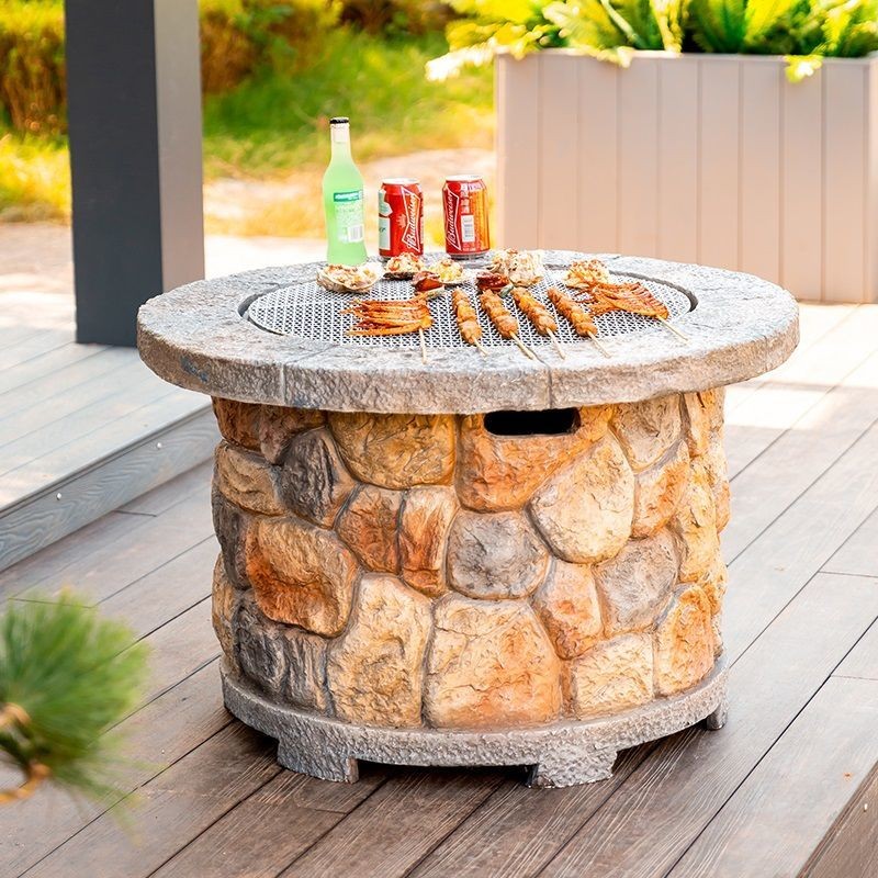Luo Mo Ding BBQ Grill Meja Patio Luar Vila Pemanasan Arang Rak Lubang ...
