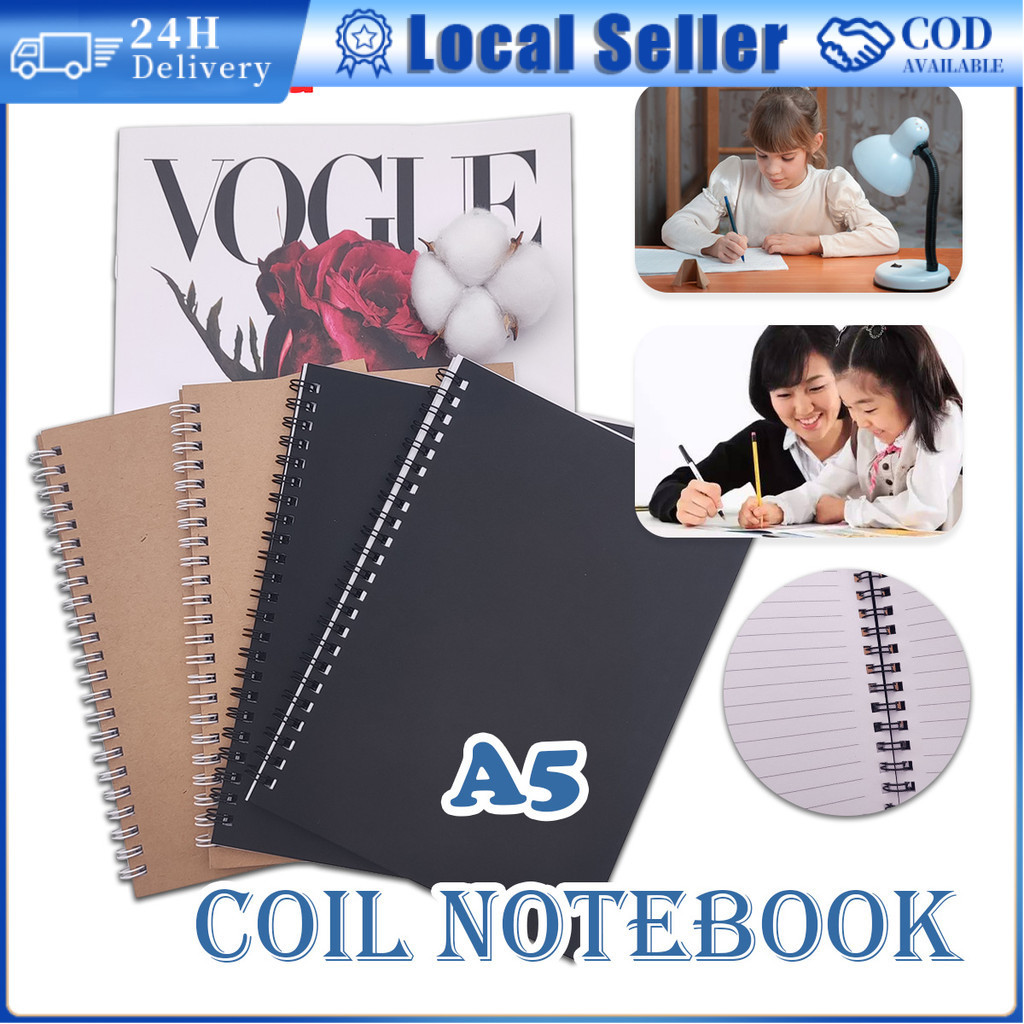 A5 Notebook Spiral Wire Kraft/Black Paper Journal Notebook sketch book ...