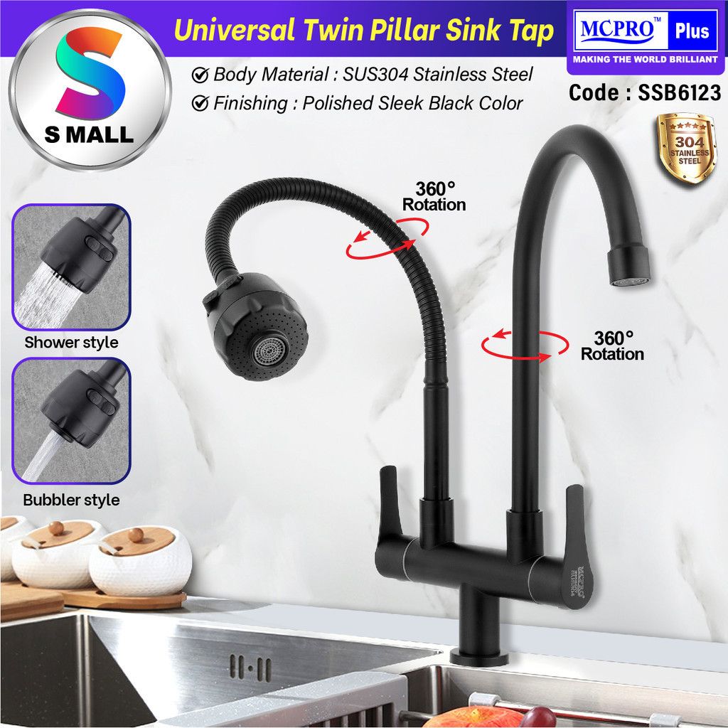 MCPRO SUS304 Stainless Steel Kitchen Faucet BLACK UNIVERSAL Flexible ...