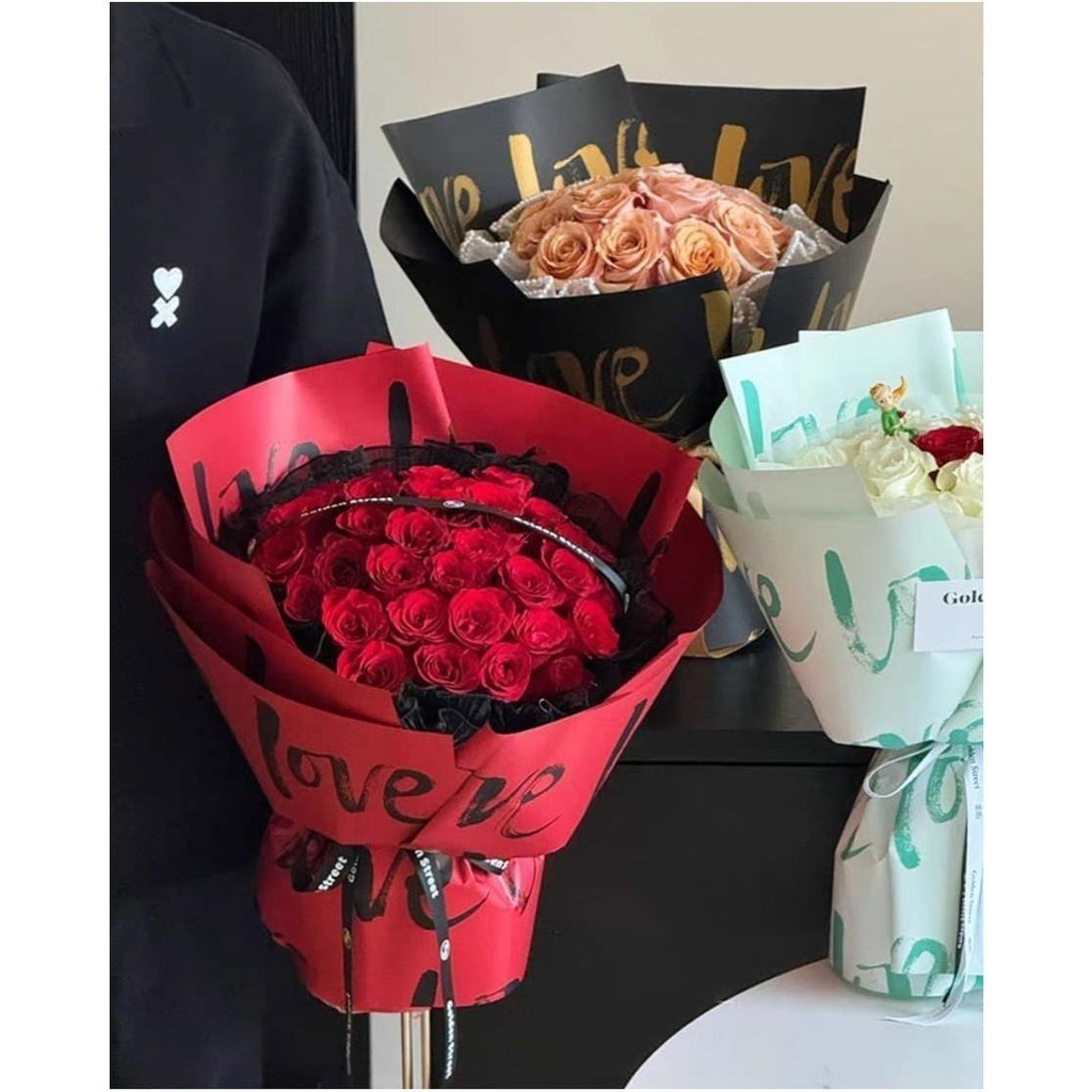 20pcs Love Wrapping Paper Waterproof Bouquet Gift Flower Wrapper ...