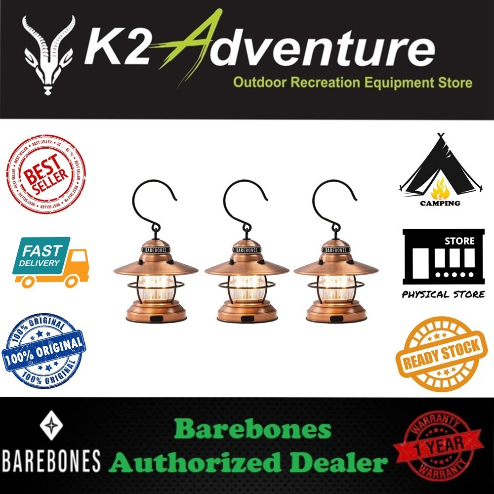 BAREBONES EDISON MINI LANTERN 3 PACK -USB RECHARGEABLE CLASSIC LED CAMPING LANTERN (100% ...