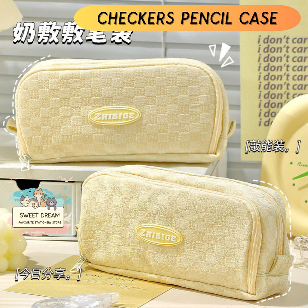 ZHIBIGE Checker Style Soft Large Capacity Pen Bag Primary High School ...